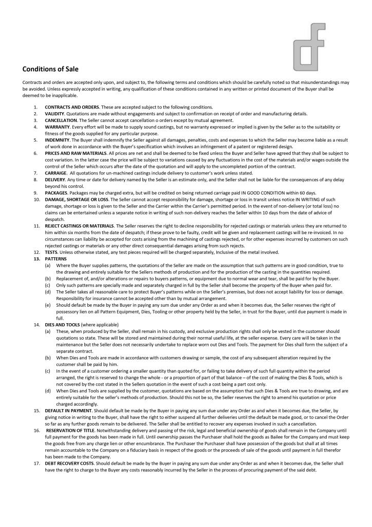Terms & Conditions - Draycast Foundries Limited